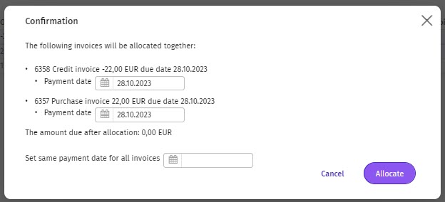 Credit invoice allocation – Procountor