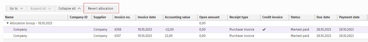Credit invoice allocation – Procountor