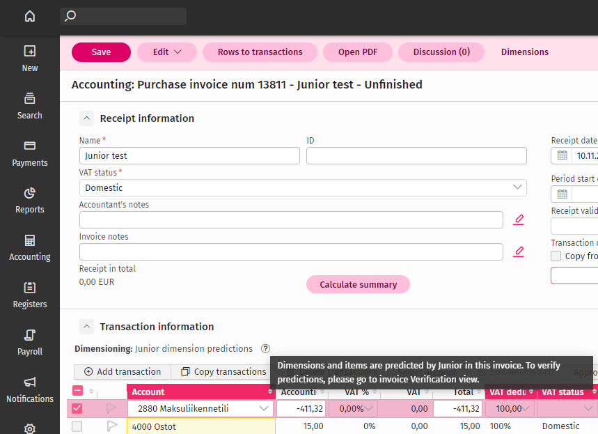 Procountor Junior Dimensioning – Procountor