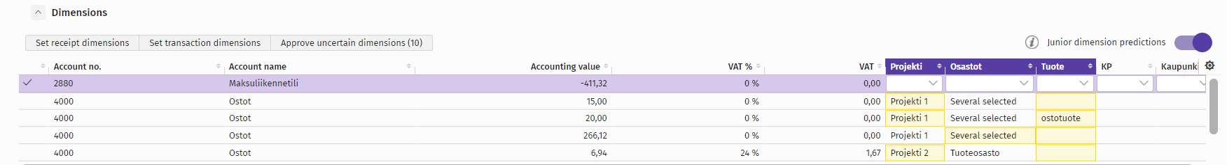 Procountor Junior Dimensioning – Procountor