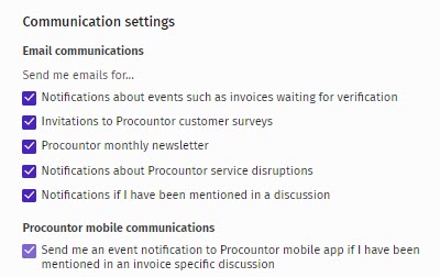 Personal information and settings – Procountor