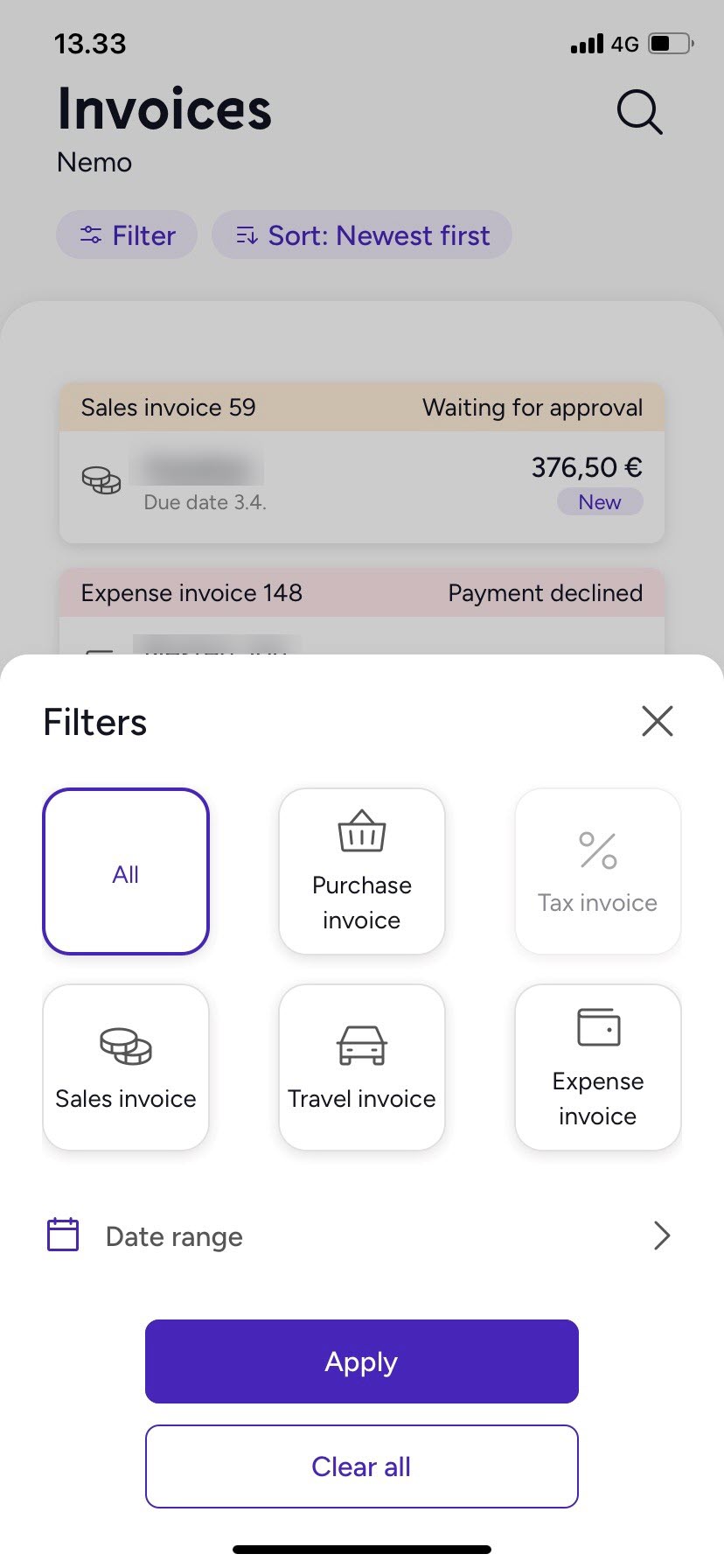 Procountor mobile - Filtering and editing invoices – Procountor