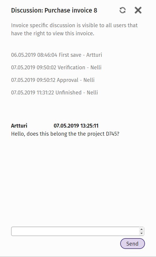 Invoice specific discussion – Procountor