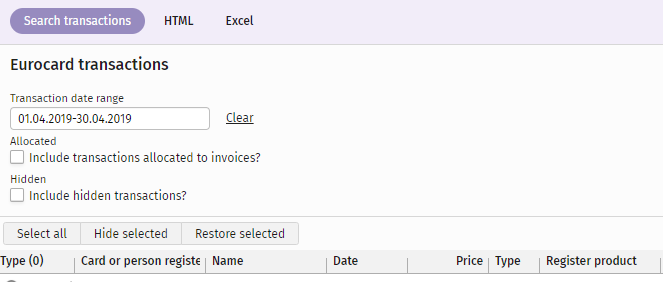 Eurocard transactions – Procountor