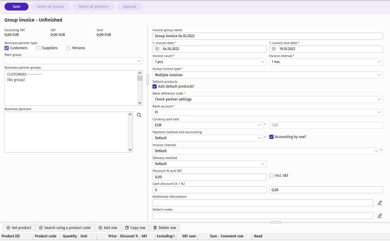 Group invoice – Procountor